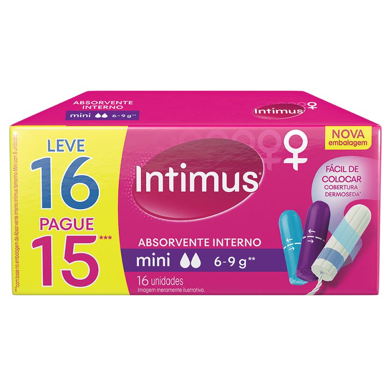 Absorvente Intimus Interno Mini Leve 16 pague 15 - Lojas Rede