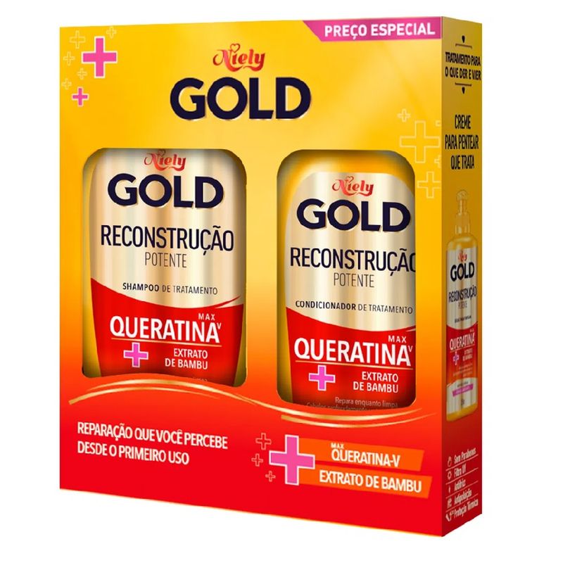 Kit Niely Gold Queratina + Extrato de Bambu Shampoo 275ml ...