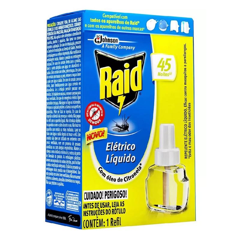 Inseticida Refil Raid 45 Noites Elétrico Citronela 32,9ml - Lojas Rede