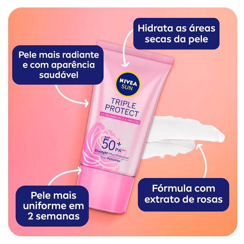 Protetor Solar Facial Nivea Sun Triple Protect Pele Radiante FPS50 40ml ...