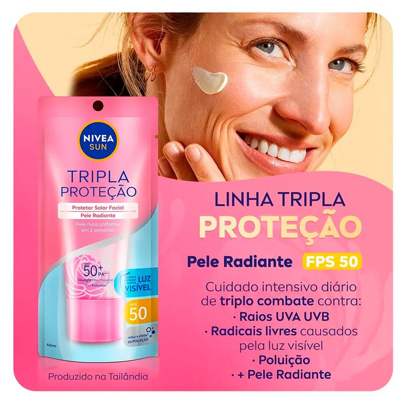 Protetor Solar Facial Nivea Sun Triple Protect Pele Radiante FPS50 40ml ...