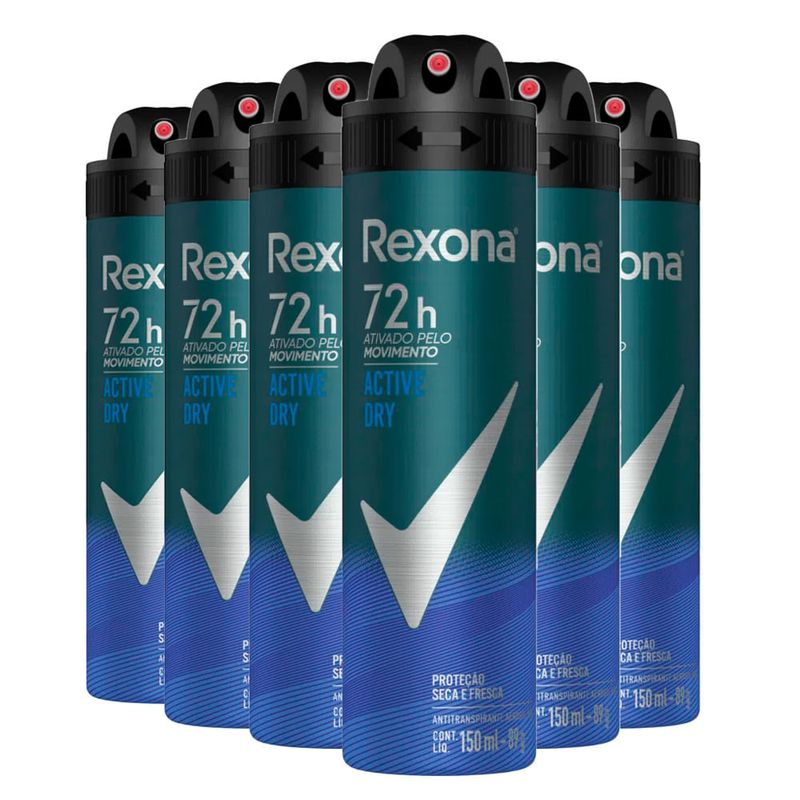 Kit Desodorante Aerosol Rexona Active Dry/Azul 150ml - 6 Unidades ...