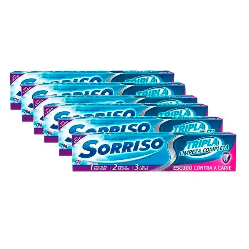 Kit Creme Dental Sorriso Tripla Limpeza Completa 70g 6 Unidades - Lojas ...