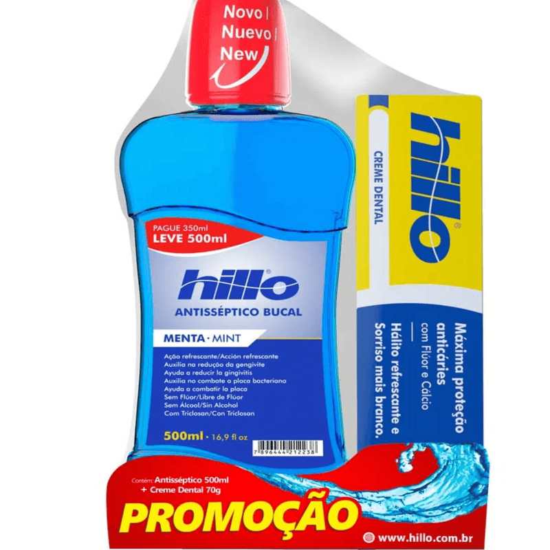Antisséptico Bucal Hillo Menta 50ml e Creme Dental 70g - Lojas Rede