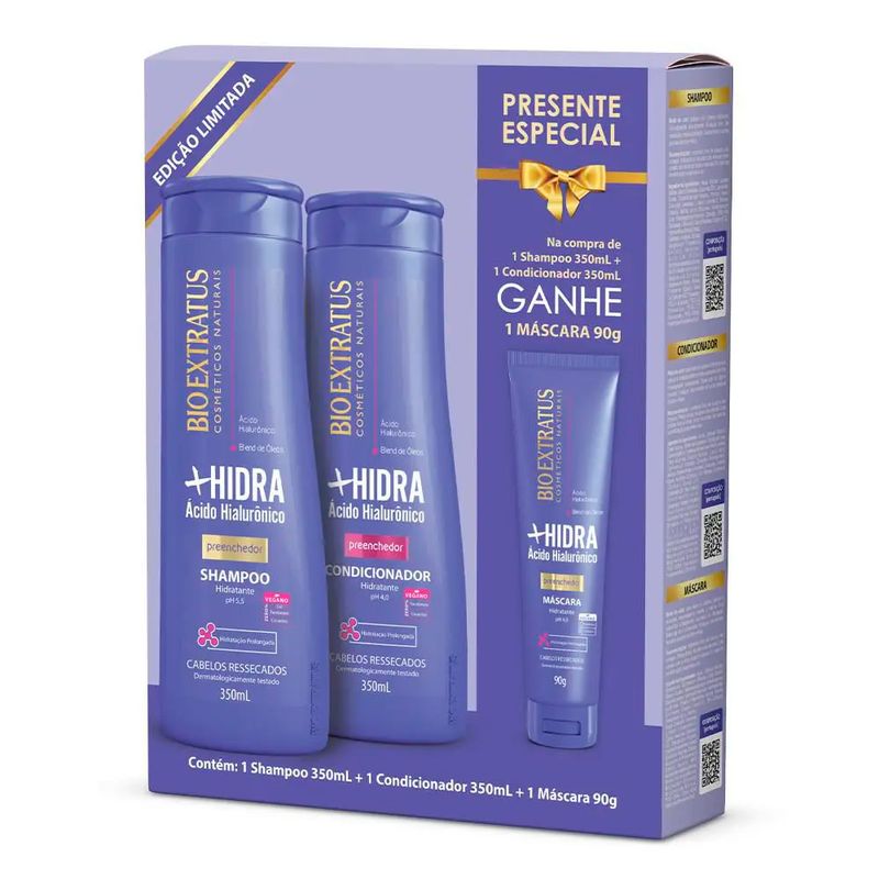 Kit Bio Extratus +Hidra Shampoo + Condicionador 350ml + Máscara Capilar ...