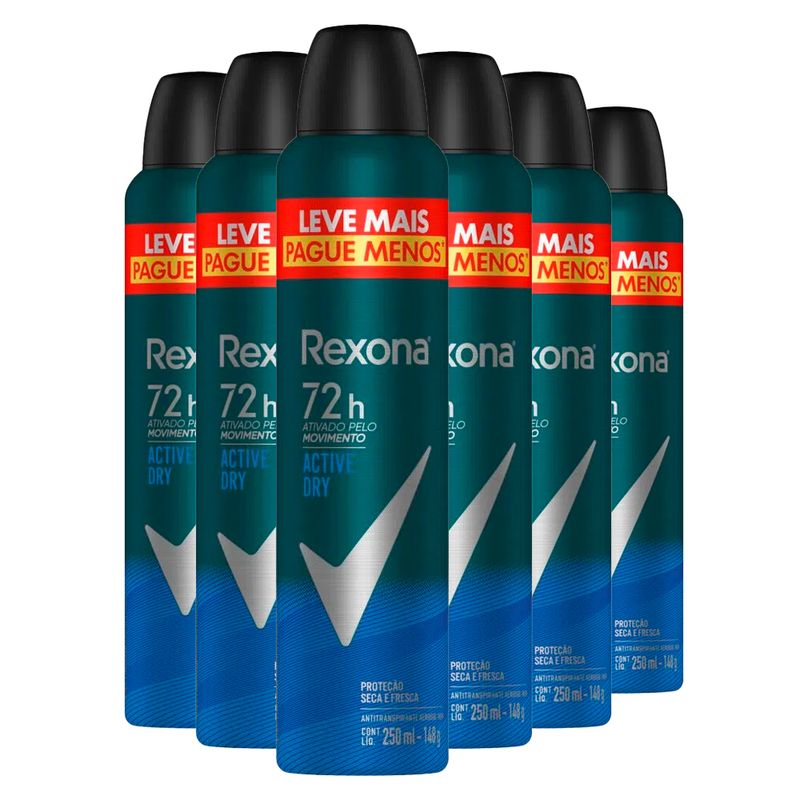 Kit Desodorante Antitranspirante Aerosol Rexona Active Dry 72 horas ...