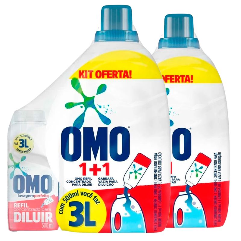 Kit Sabão Liquido Omo Concentrado 500ml Faz 3 Litros Com 2 Unidades ...