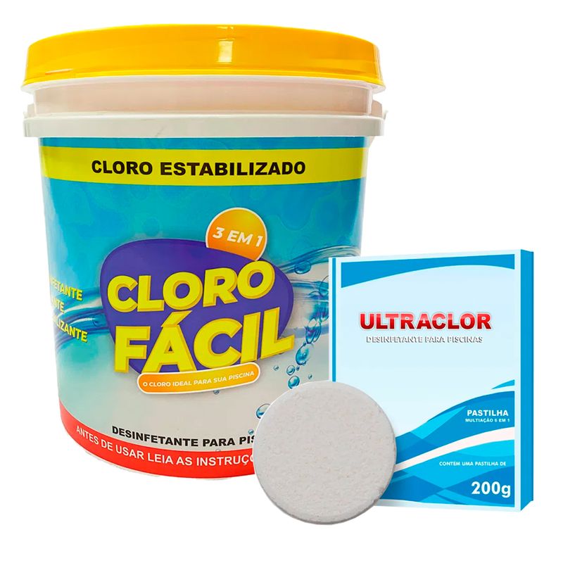 Kit Cloro Ultraclor Fácil 3 Em 1 10Kg + Pastilha Cloro 200g - Lojas Rede