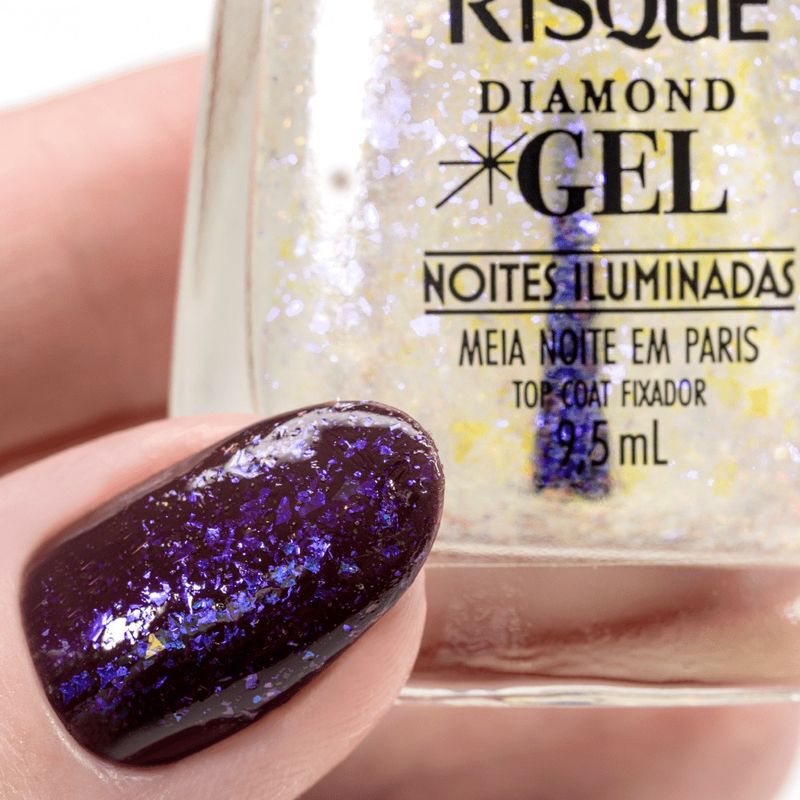 Top Coat Fixador Risqué Diamond Gel Noites Iluminadas Meia Noite em ...