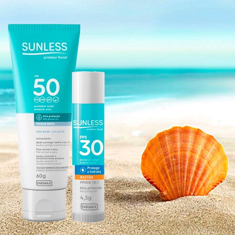 Kit Protetor Solar Facial Sunless 60g FPS50 + Protetor Labial FPS30 ...