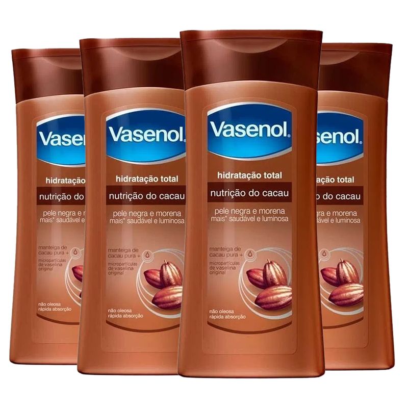 Kit 4 Cremes Hidratantes Corporal Vasenol Nutrição Do Cacau 400ml ...