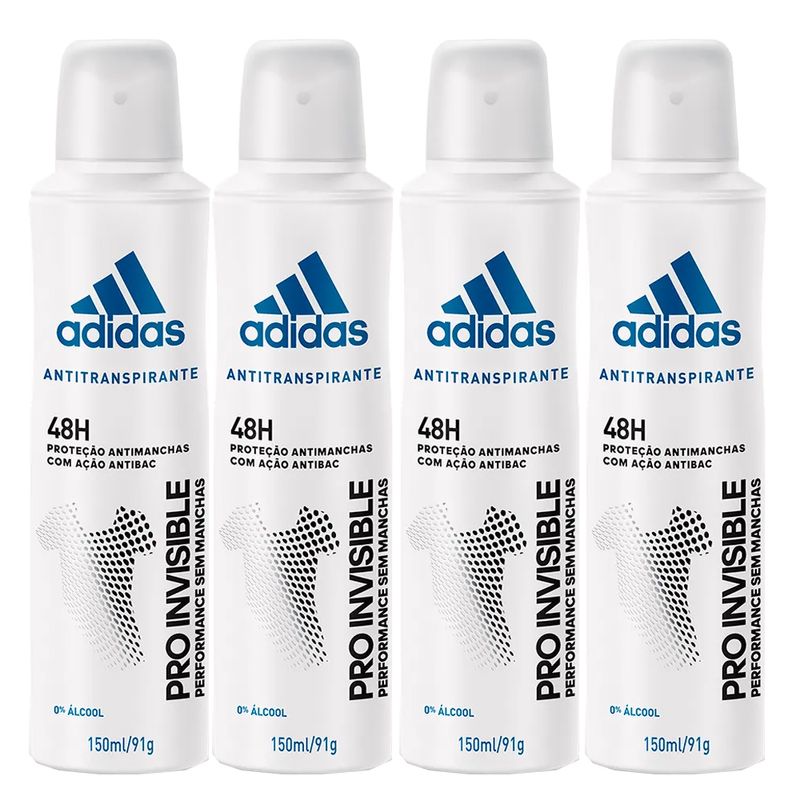 Kit 4 Desodorantes Aerosol Adidas Pro Invisible Feminino 150ml - Lojas Rede