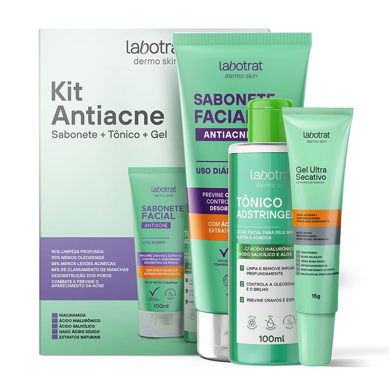 Kit Facial Labotrat Sabonete Líquido + Tônico + Gel Antiacne - Lojas Rede