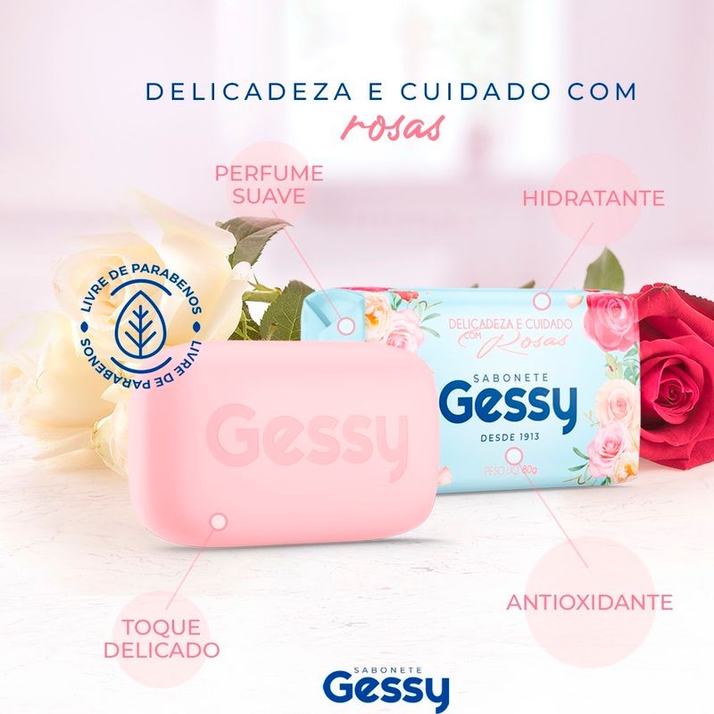 Sabonete Em Barra Gessy Delicadeza E Cuidado Com Rosas 80g - Lojas Rede