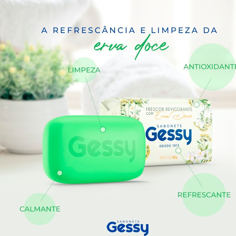 Sabonete Em Barra Gessy Frescor Revigorante Erva Doce 80g - Lojas Rede