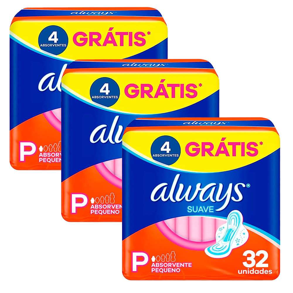 Kit 3 Absorvente Always Super Proteção Cobertura Suave - 96 Unidades ...