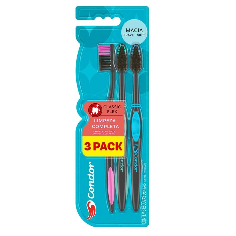 Kit Escova de Dente Condor Classic Flex Macia 3 Unidades - Lojas Rede
