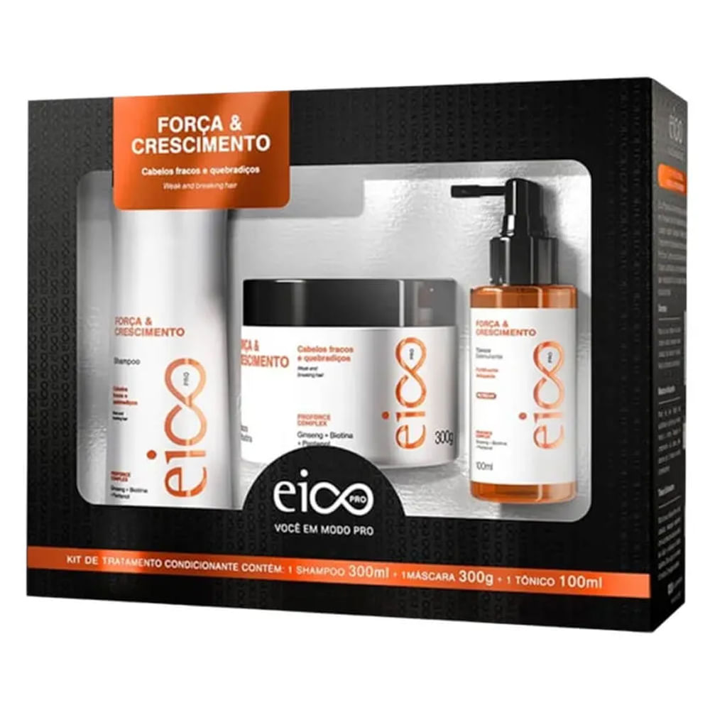 Kit Eico Shampoo 300ml + Máscara 300ml + Tônico 100ml Força e ...